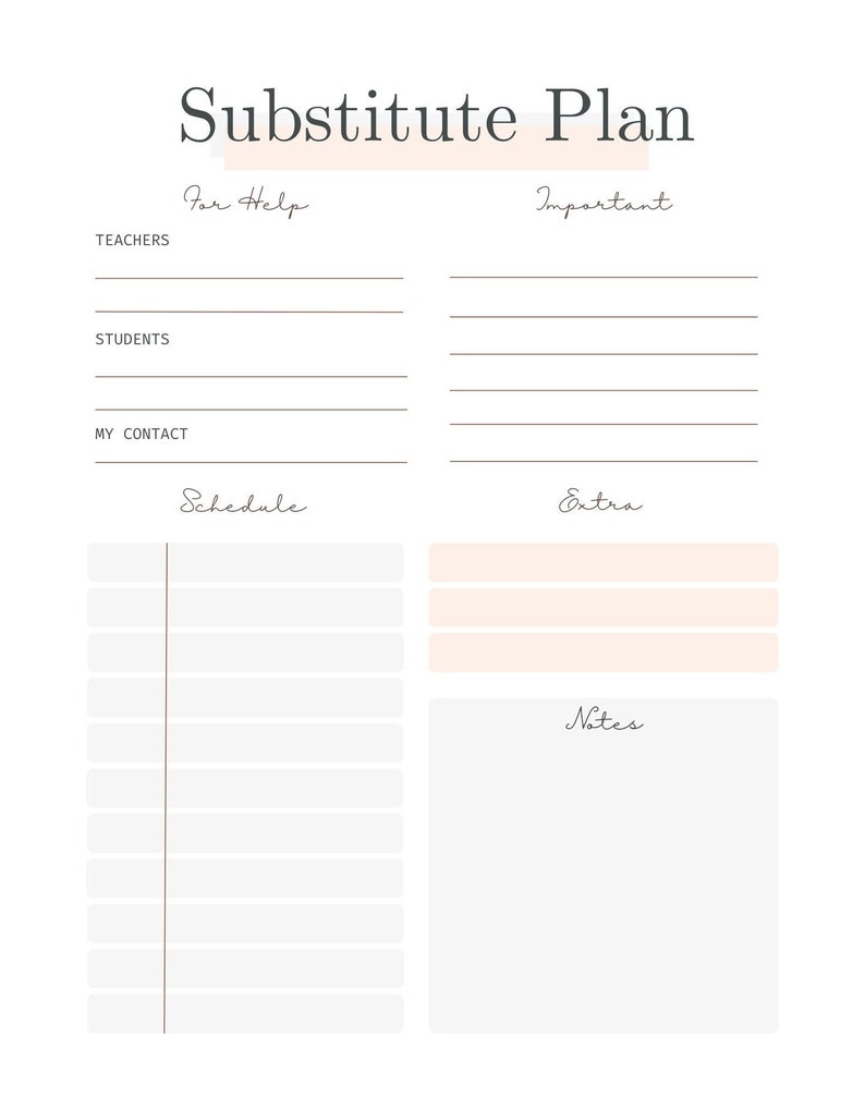 Delicate Substitute Plan, Substitute Teacher, Lesson Plan - Etsy