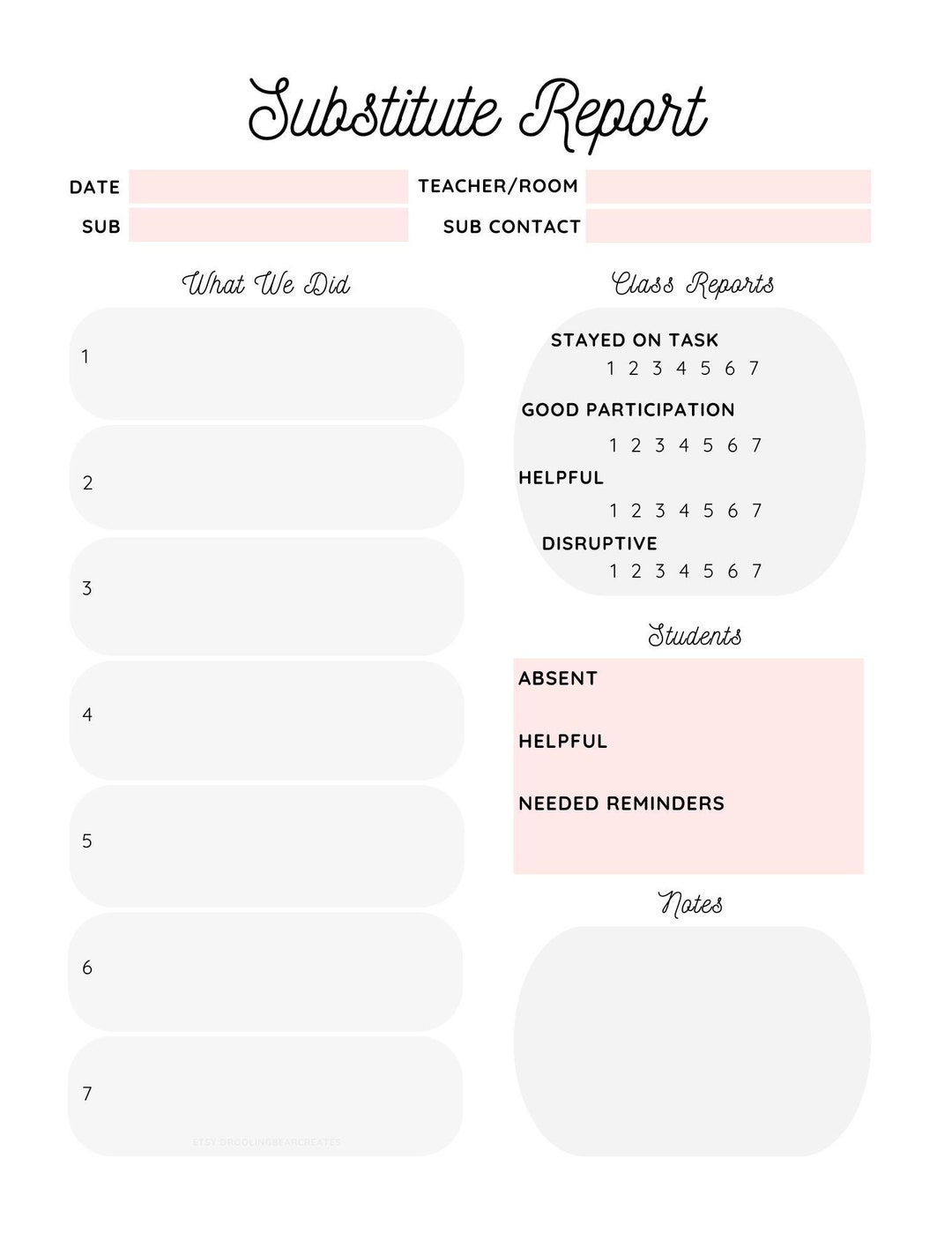 Elegant Substitute Period and Hour Report, Substitute Teacher, Class ...