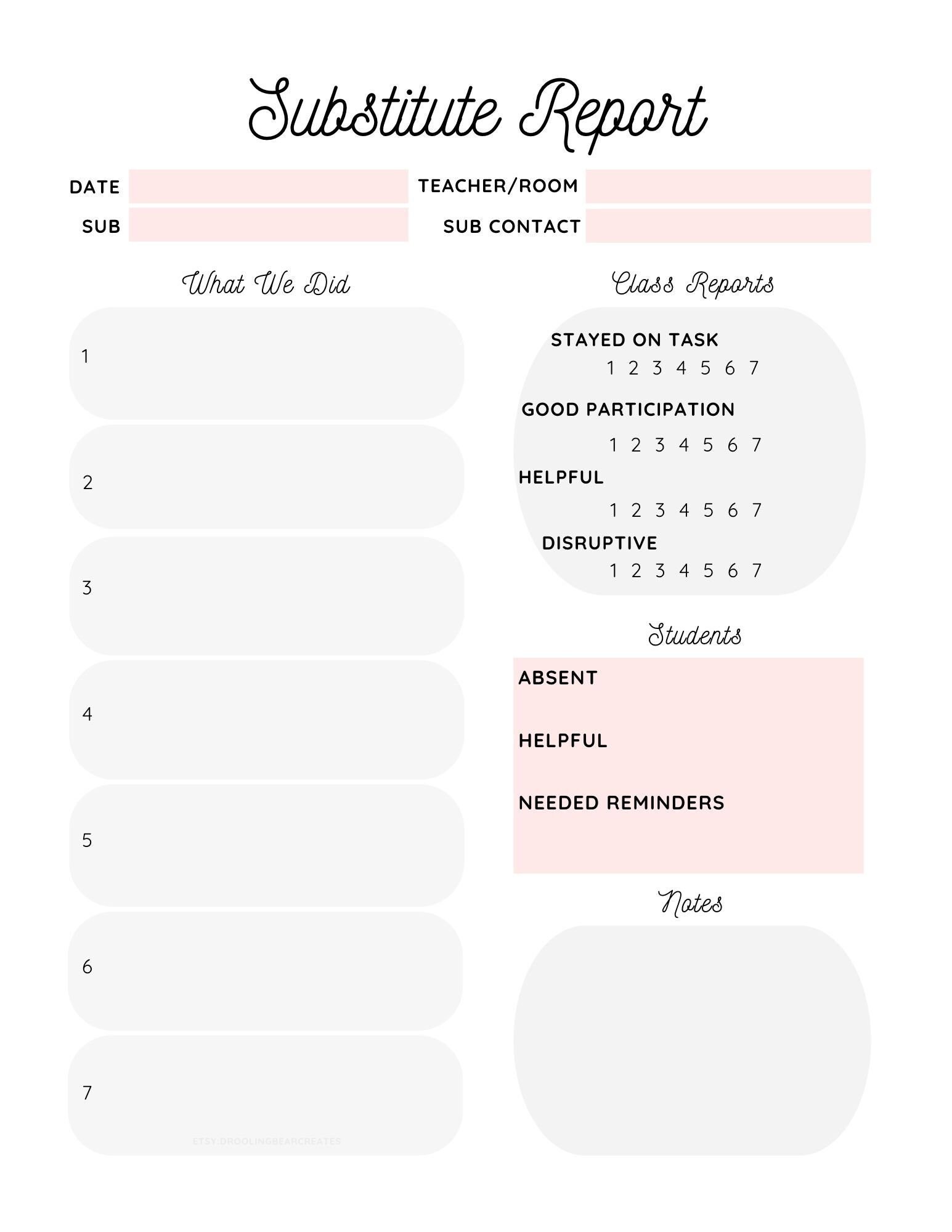 Elegant Substitute Period and Hour Report, Substitute Teacher, Class ...