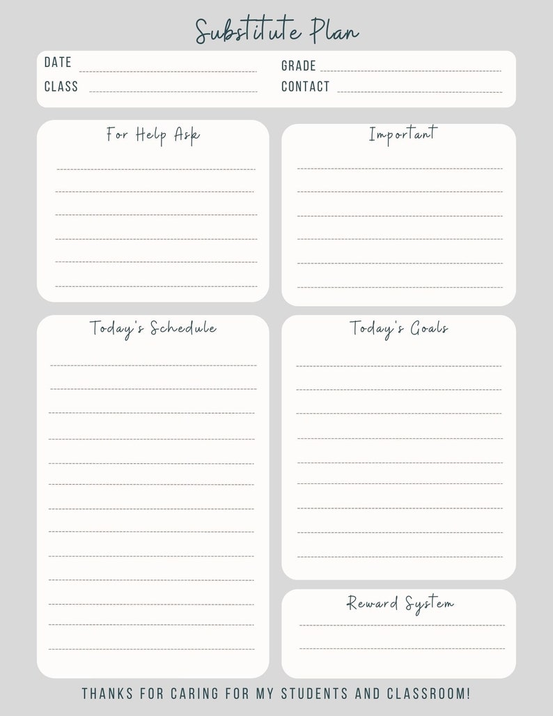 Gray COMBO Substitute Report and Plan DOWNLOAD, Substitute Teacher - Etsy