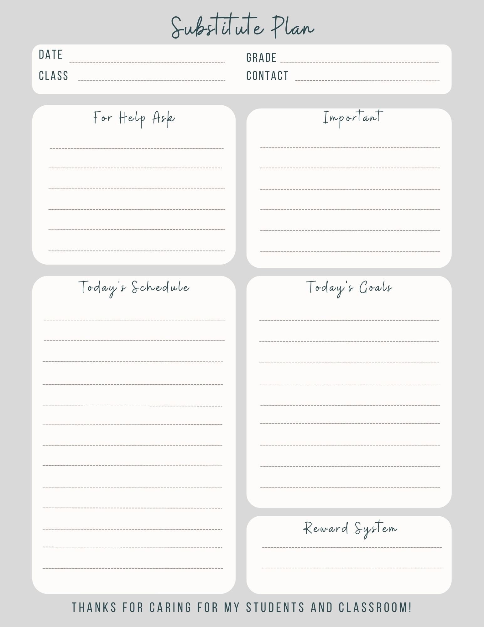 Gray COMBO Substitute Report and Plan DOWNLOAD, Substitute Teacher - Etsy