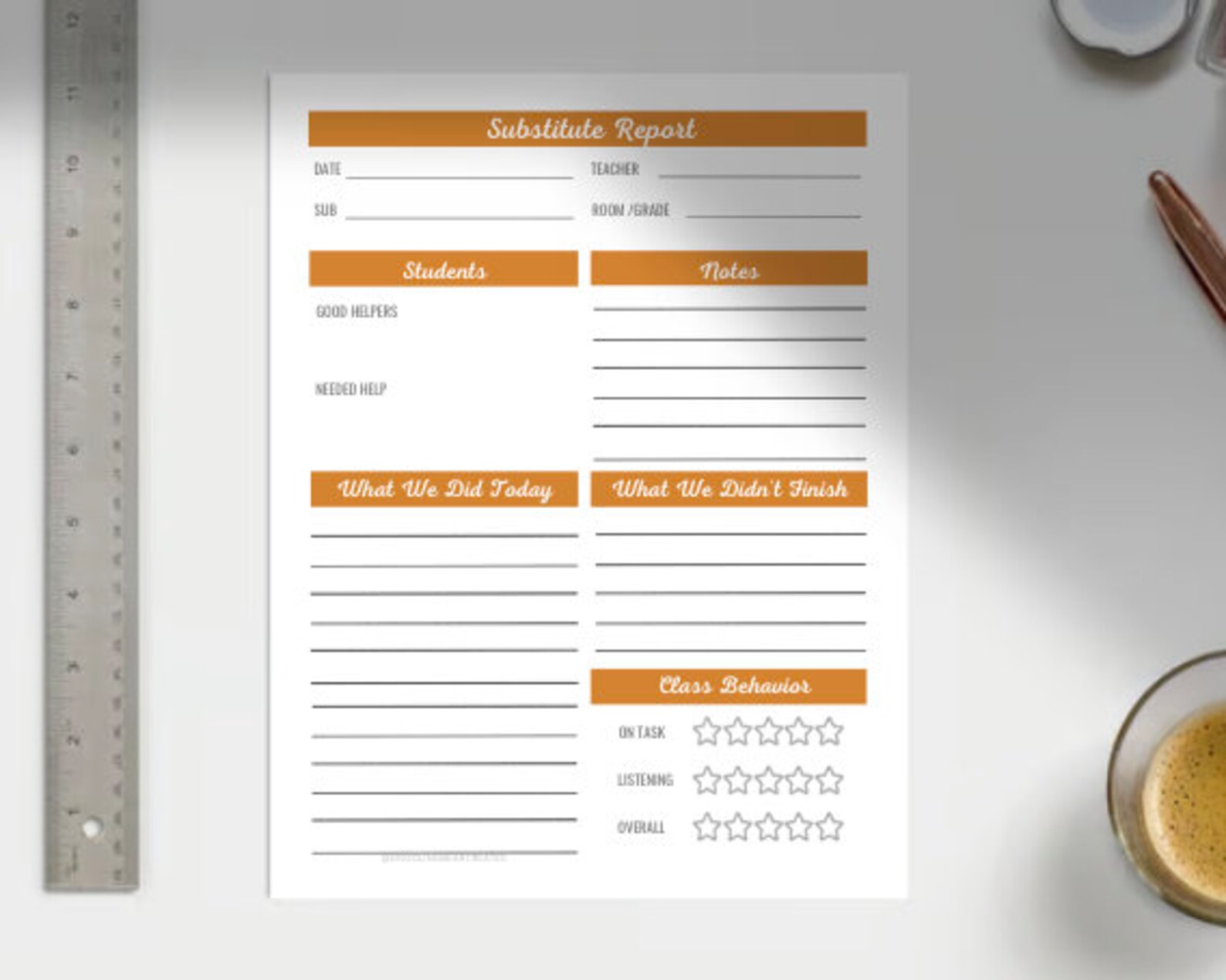 Oak Substitute Report, Substitute Teacher, Class Report Card - Etsy