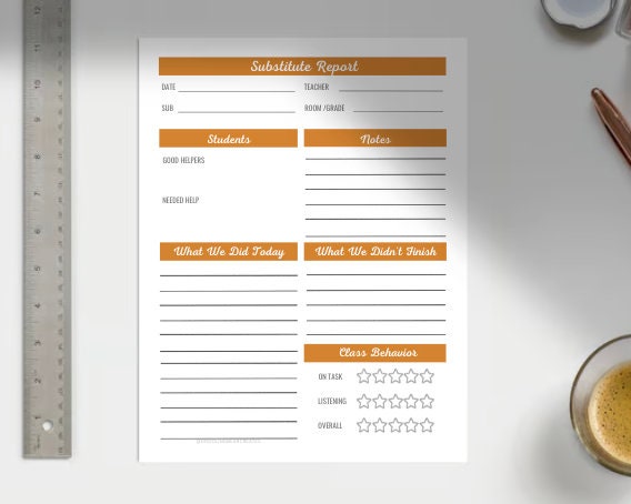 Oak Substitute Report, Substitute Teacher, Class Report Card - Etsy