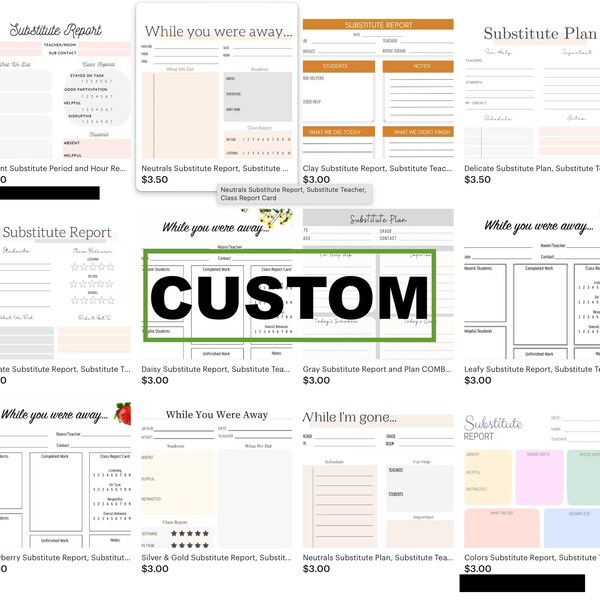 Delicate Substitute Report, Substitute Teacher, Class Report Card - Etsy