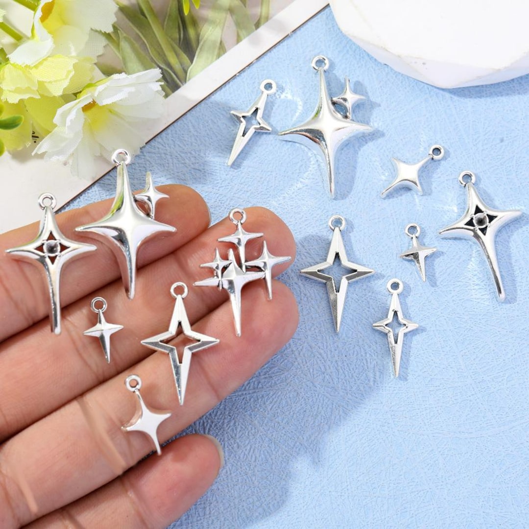Silver Star Charms: DIY Jewelry Making, 20pcs - Etsy