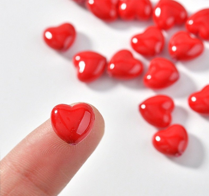 20pcs Red Hearts Beads, Wedding Decoration, Resin Charms Pendant ...