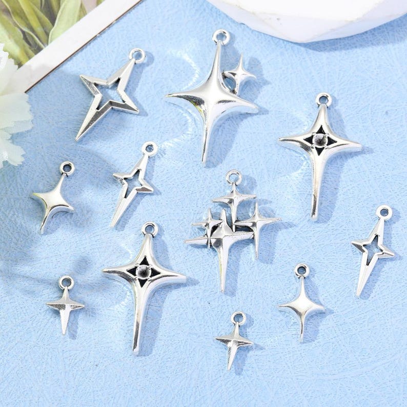Silver Star Charms: DIY Jewelry Making, 20pcs - Etsy