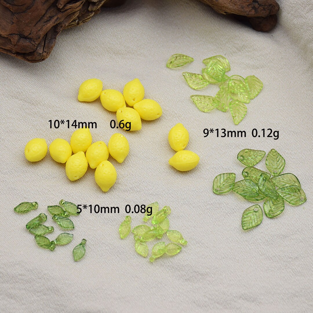 5pcs Lemon Green Leaf Charms, Resin Fruit Pendant, DIY Jewelry ...
