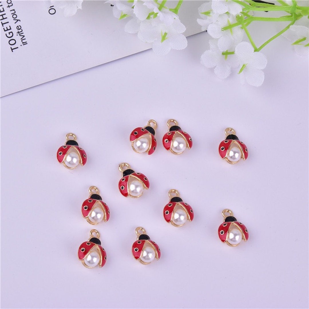 10pcs Pearl Ladybug Charm, Alloy Pendant, DIY Jewelry Accessories ...