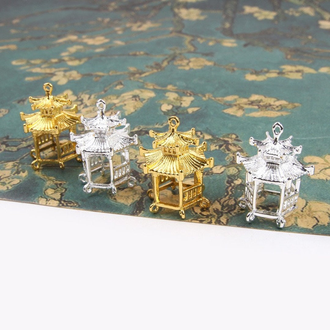 5pcs Architecture Charms, Alloy Pavilion Gazebo Pendant, DIY Jewelry ...