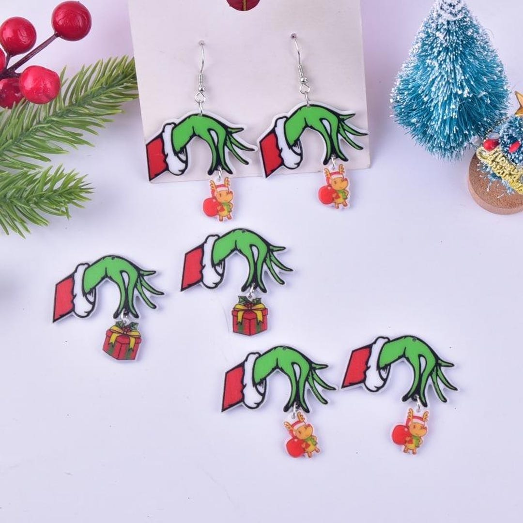 5 Pcs Christmas Grinch Hand Acrylic Charms: DIY Jewelry Findings - Etsy