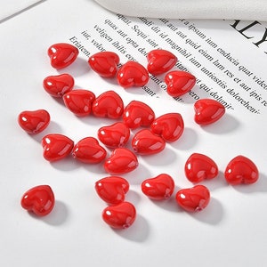 20pcs Red Hearts Beads, Wedding Decoration, Resin Charms Pendant ...
