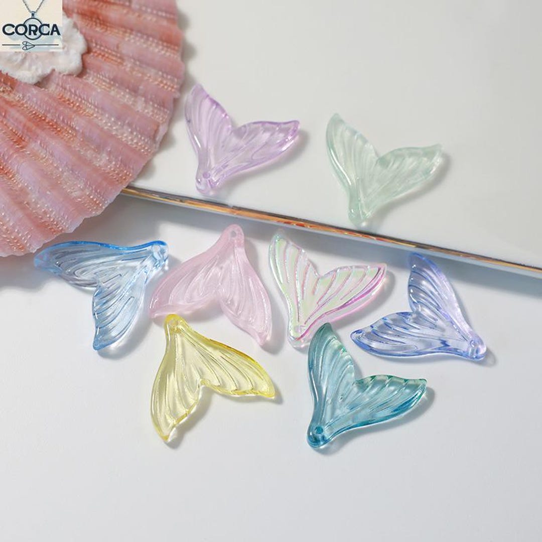 10pcs Iridescent Mermaid Tail Beads, Aurora Glass Pendants for DIY ...