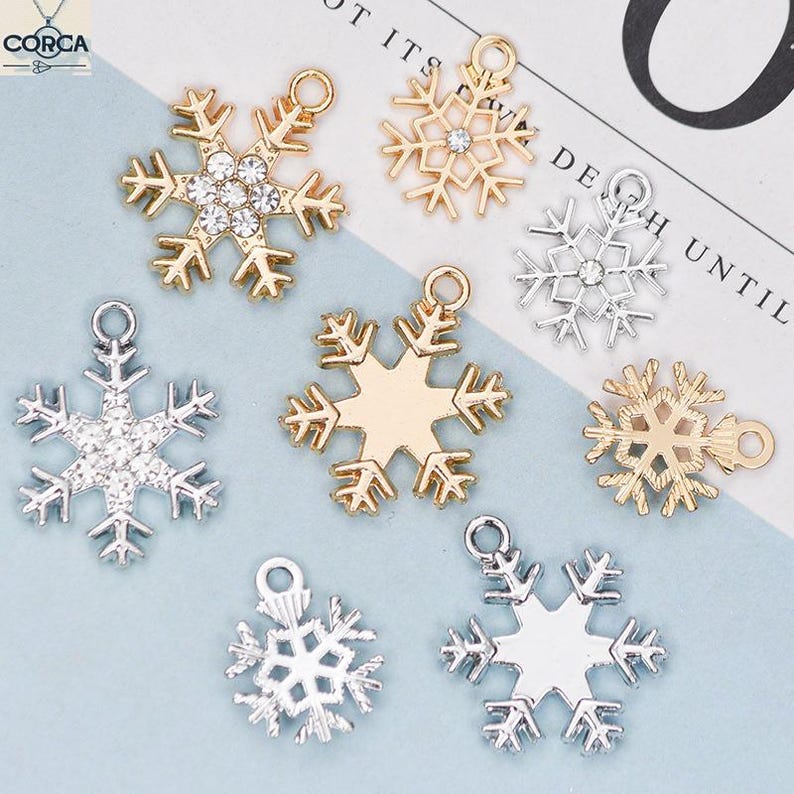 10pcs Mini Gold Plated Winter Cubic Snow Charm Christmas Small Silver ...