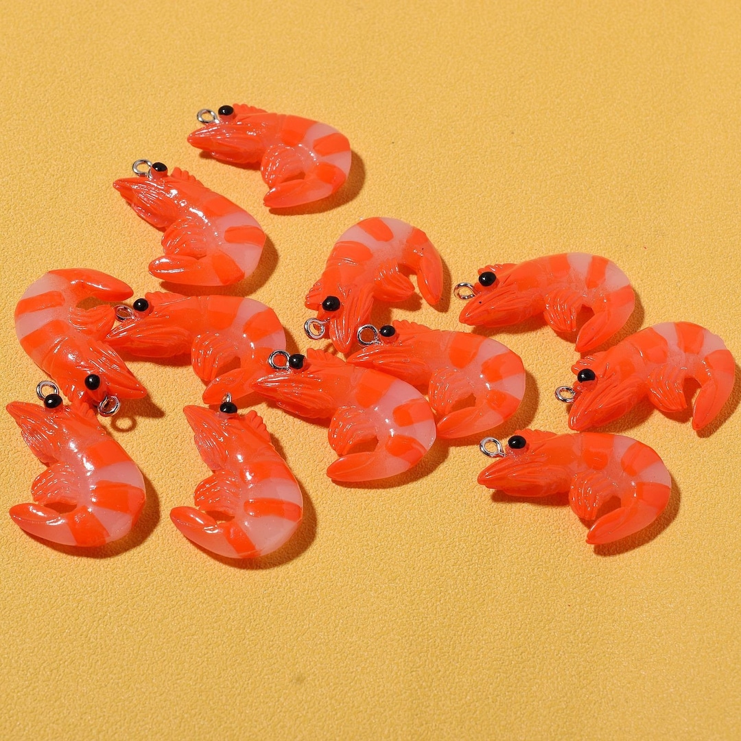 5pcs Simulation Prawn Resin Charms, Food Pendant , DIY Jewelry ...