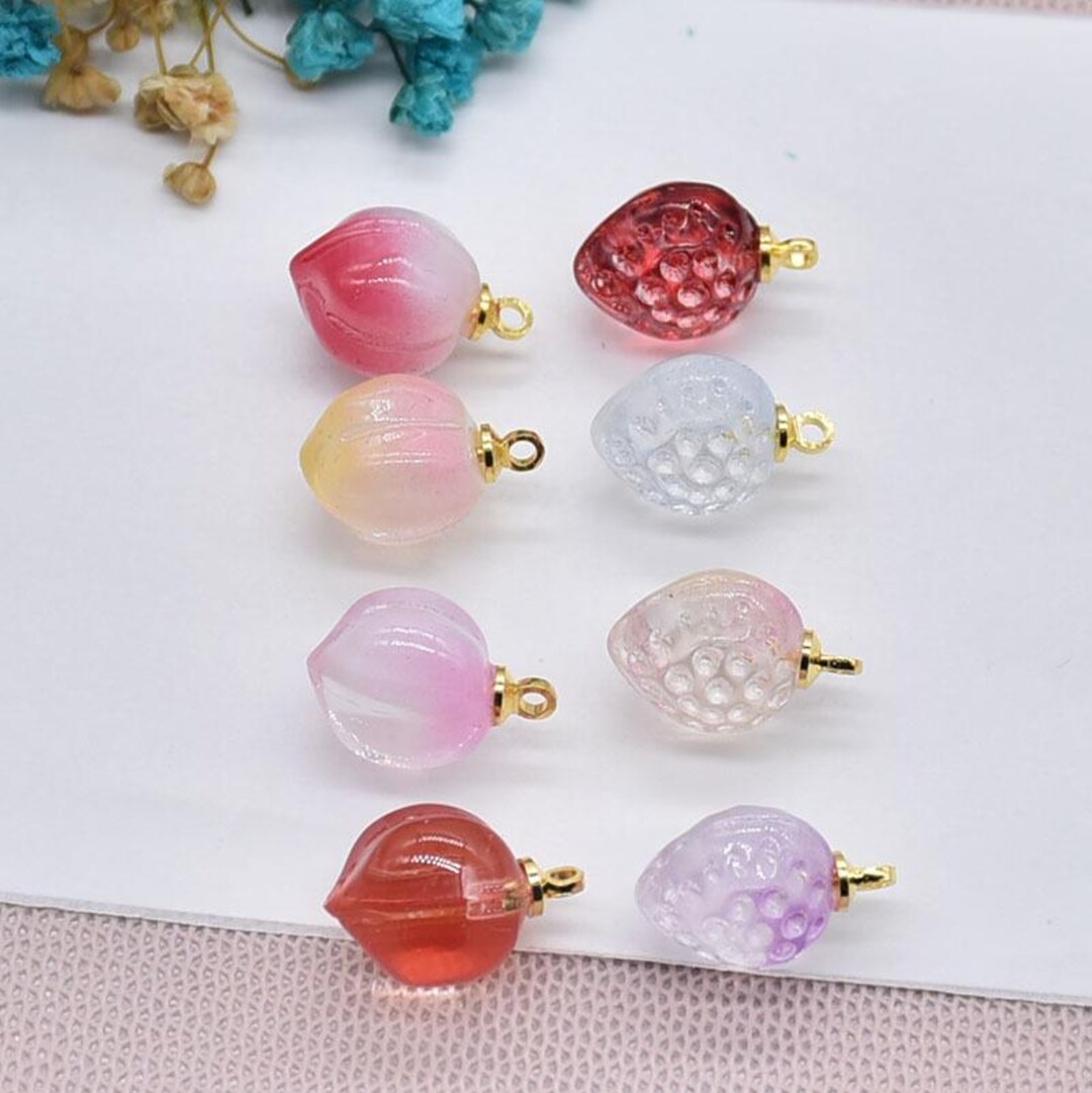 Glass Strawberry & Honey Peach Charms: DIY Jewelry Findings - 10pcs - Etsy