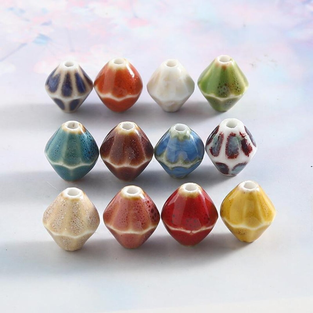 10pcs Conical Ceramic Beads Handmade Shiny Glossy Glazed Ceramic ...