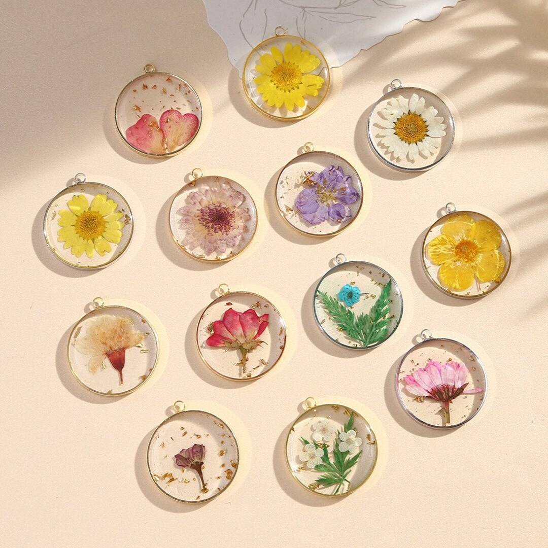 5pcs Dried Flower Charm, Resin Charms Pendant, DIY Bracelet Necklace ...