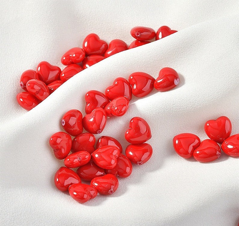 20pcs Red Hearts Beads, Wedding Decoration, Resin Charms Pendant ...