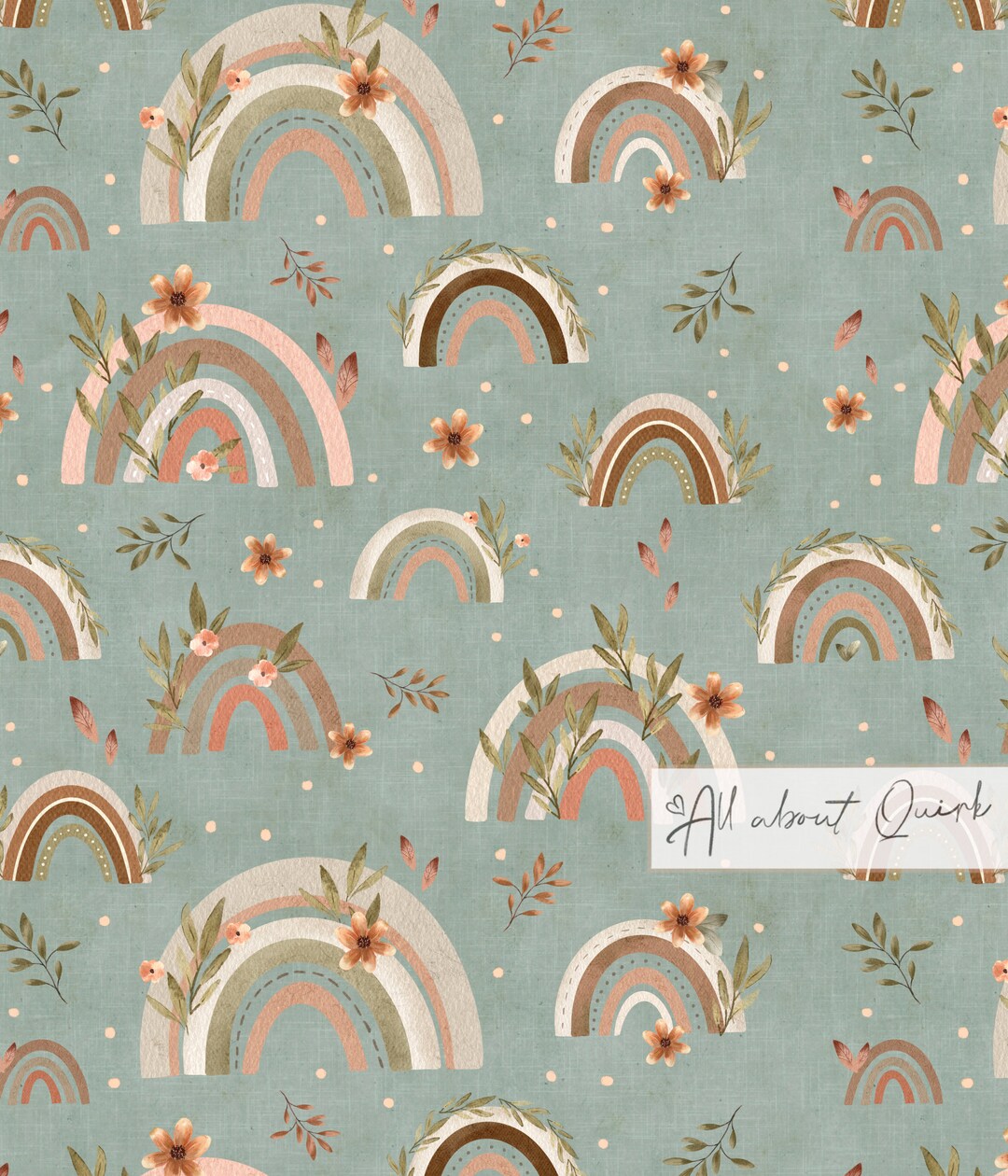 Boho Rainbow Floral Seamless Digital Pattern Design. Woodland Rainbow ...