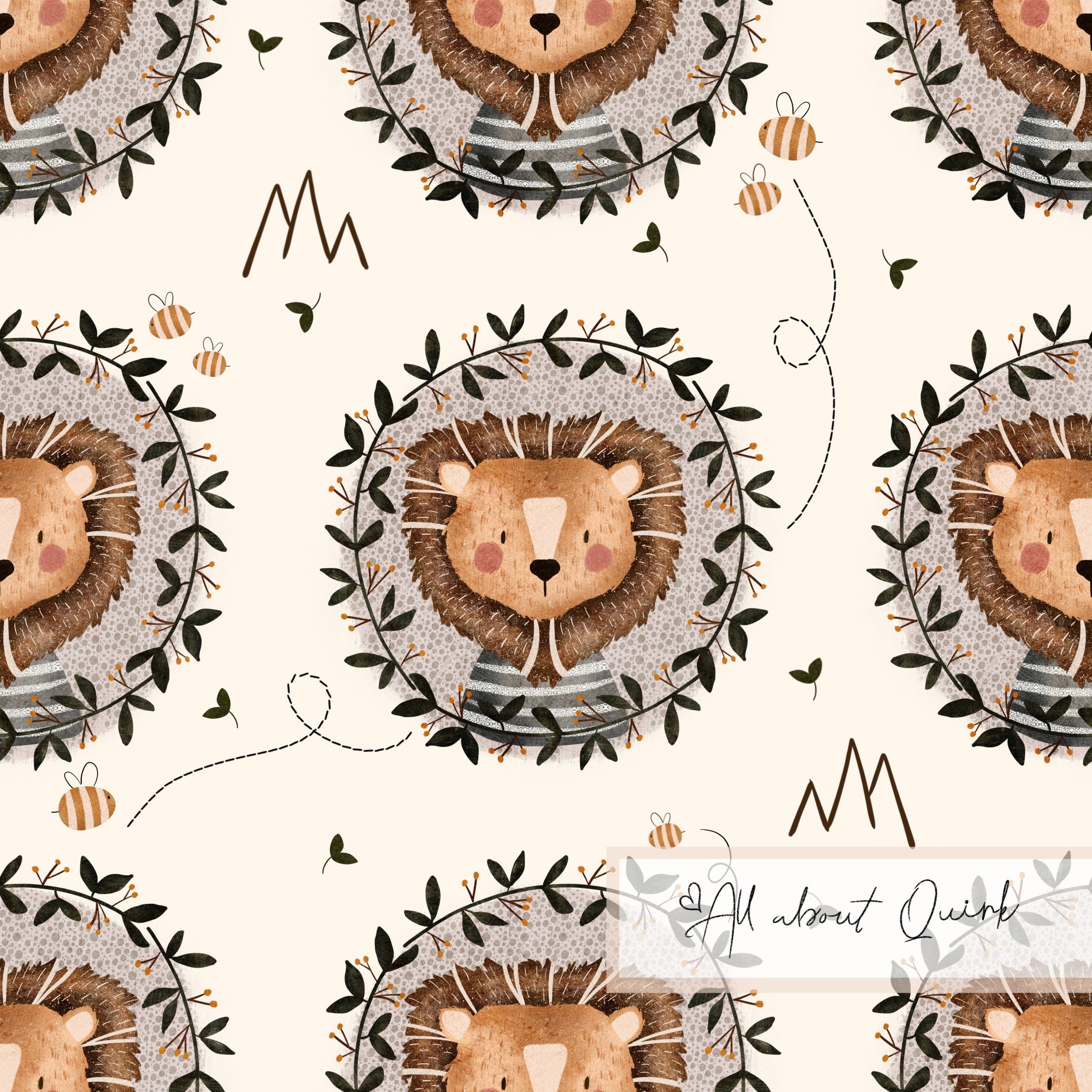 Cute Lion Seamless Digital Pattern Design. Lion and Bee Pattern, Lion ...