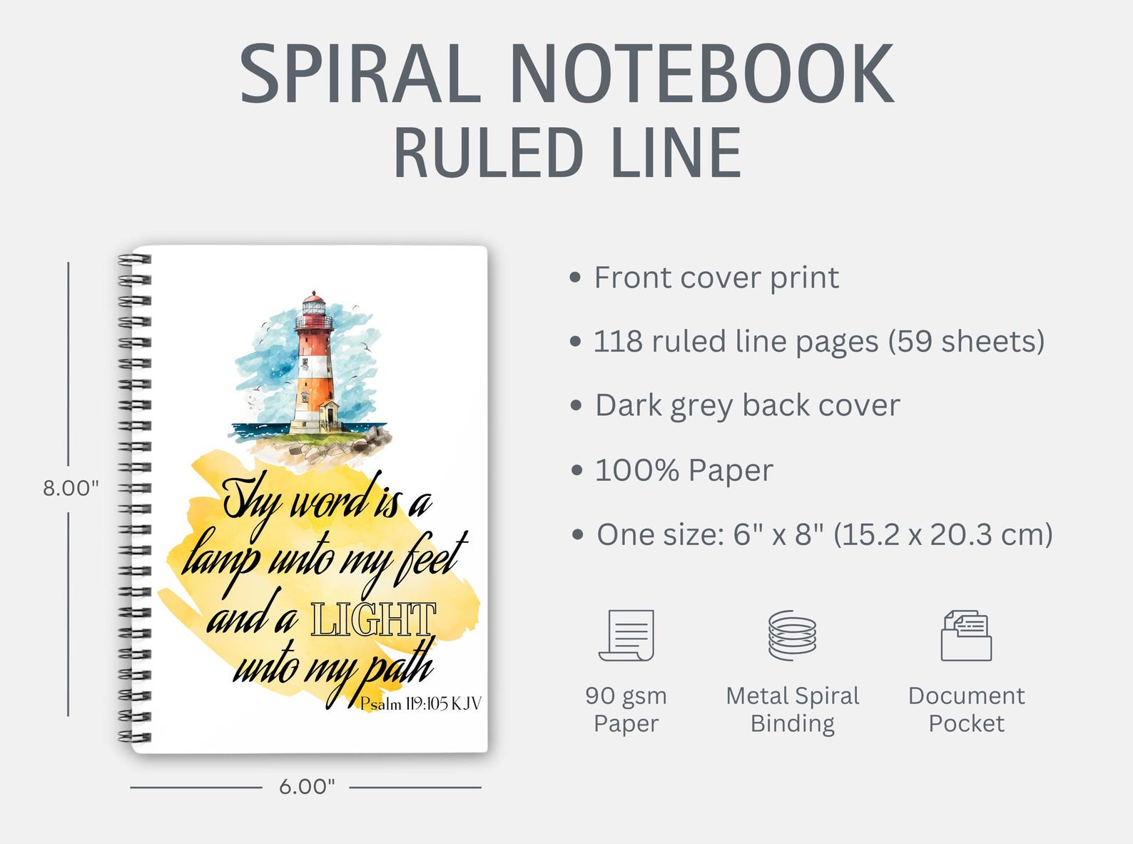Christian Spiral Notebook, Thy Word is A Lamp Unto My Feet, Psalm 119 ...