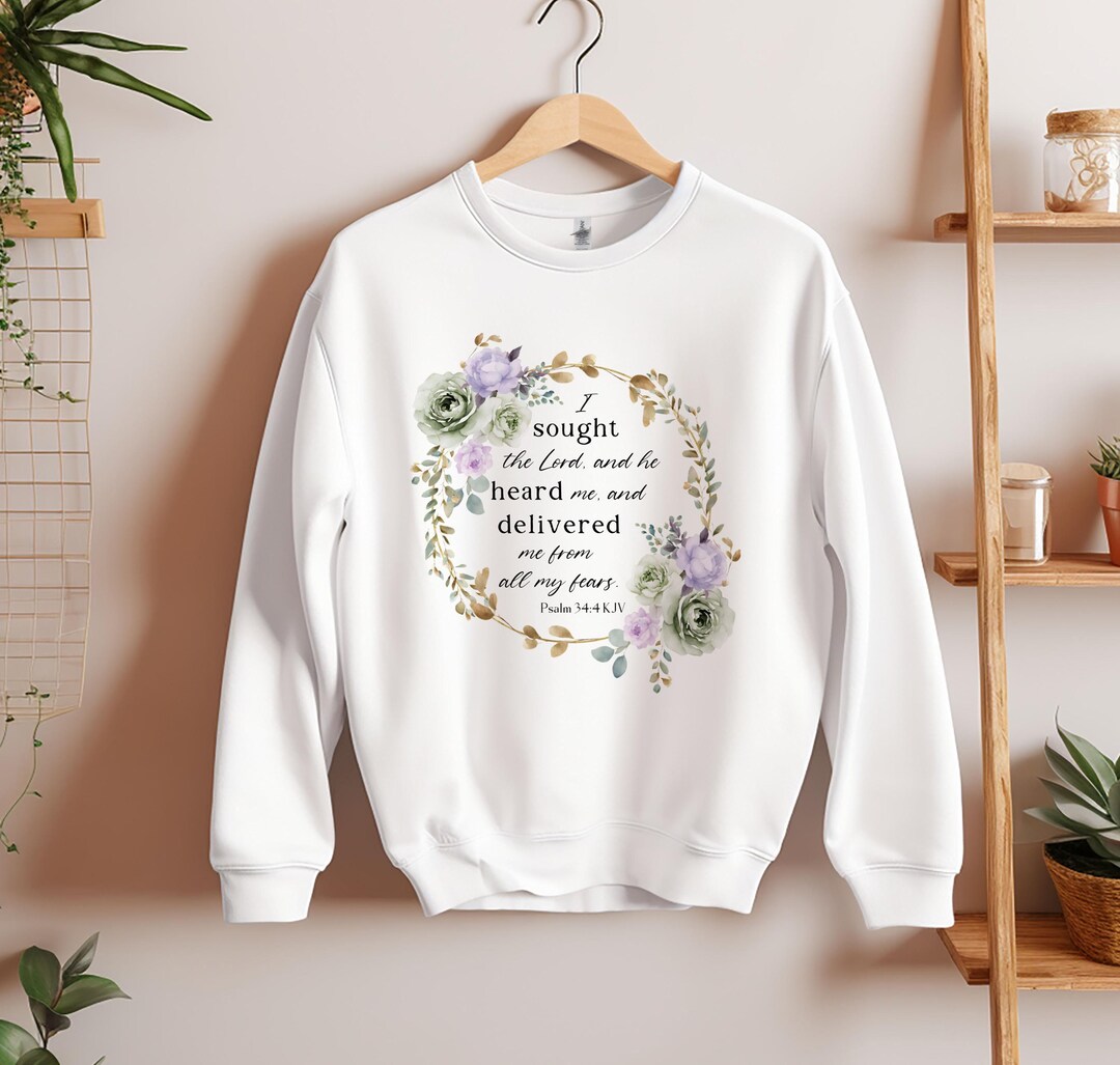 Scripture Sweatshirt, Psalm 34, Purple and Sage, Cute Jesus Sweatshirt ...