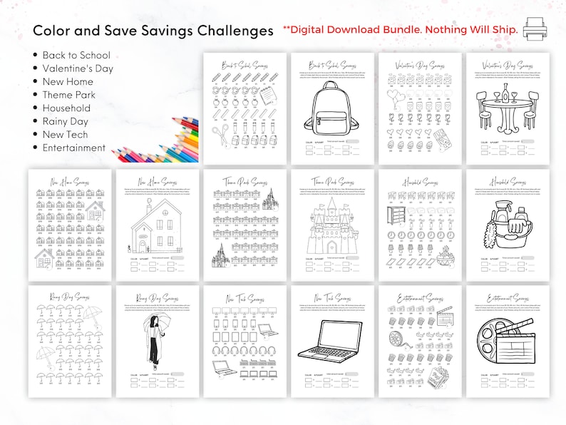 Printable Coloring Savings Challenges 8.5 X 11 Savings - Etsy