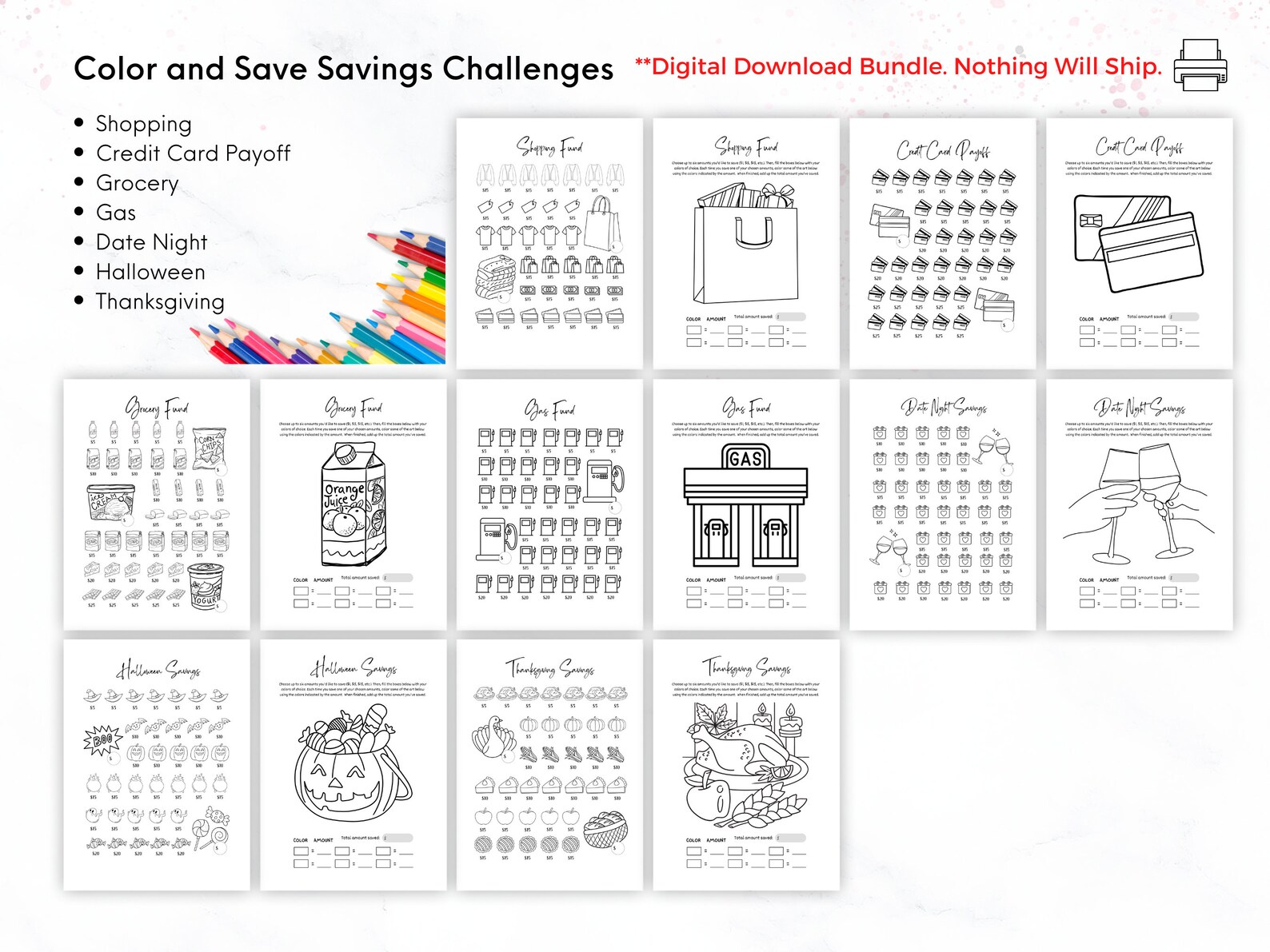 Printable Coloring Savings Challenges 8.5 X 11 Savings - Etsy