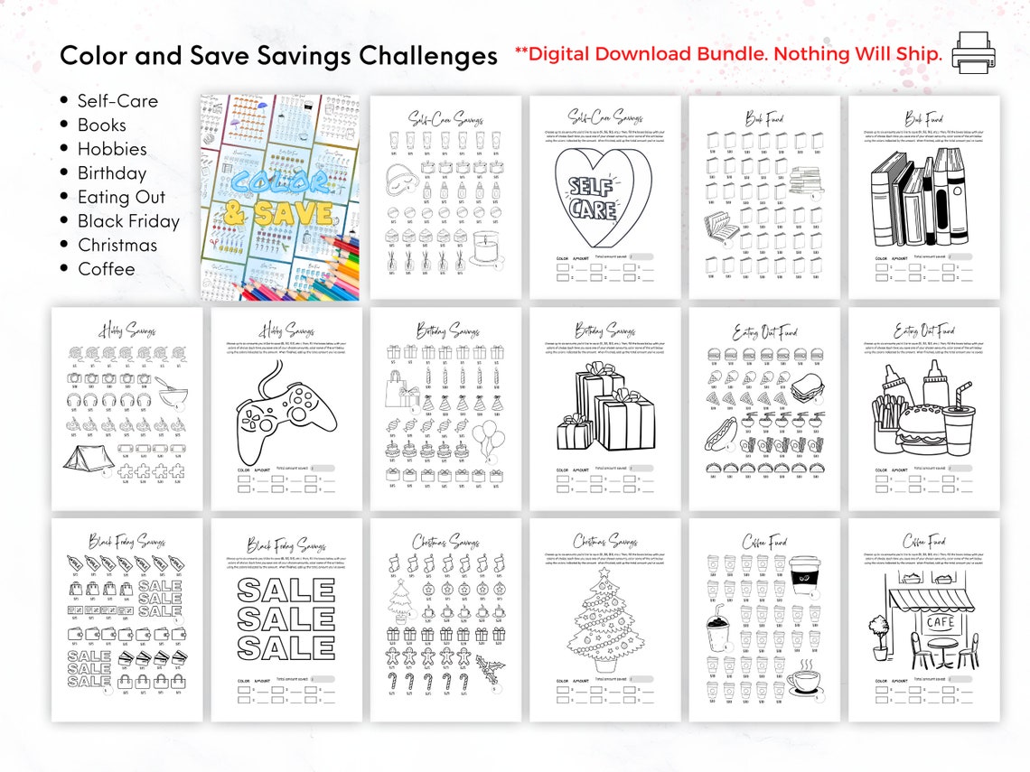 Printable Coloring Savings Challenges 8.5 X 11 Savings - Etsy