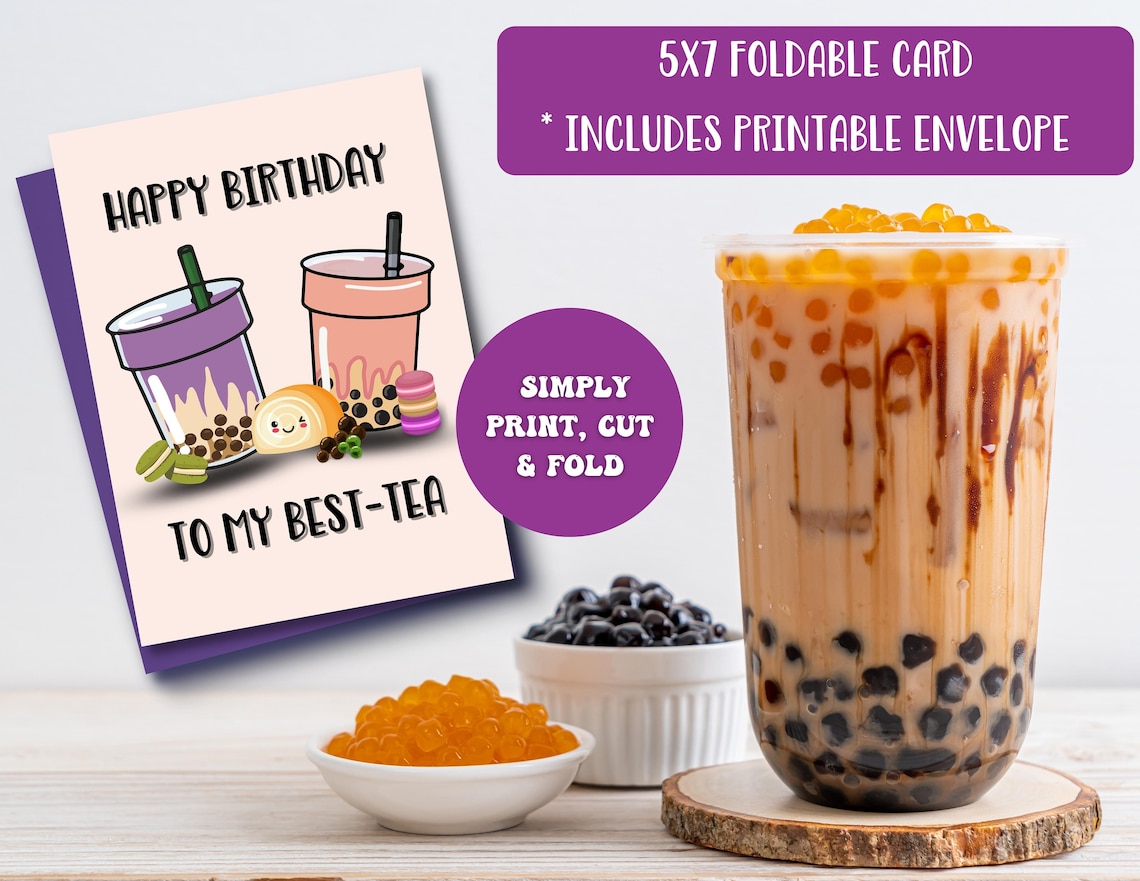 Cute Fun Printable Card for Your Boba Tea Besties Happy - Etsy