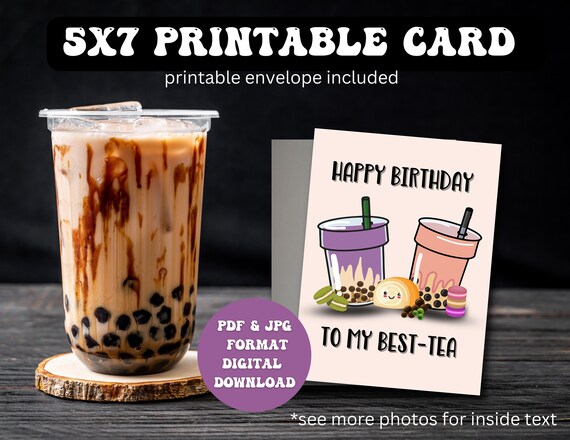 Cute Fun Printable Card for Your Boba Tea Besties Happy - Etsy