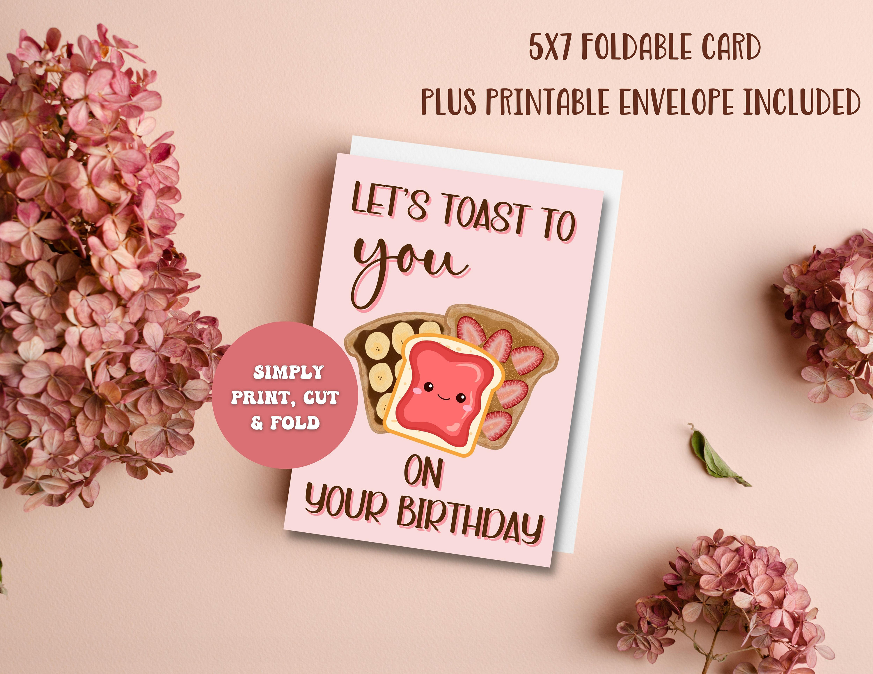 Printable Birthday Card Lets Toast to You on Your Birthday 5x7 Foldable ...