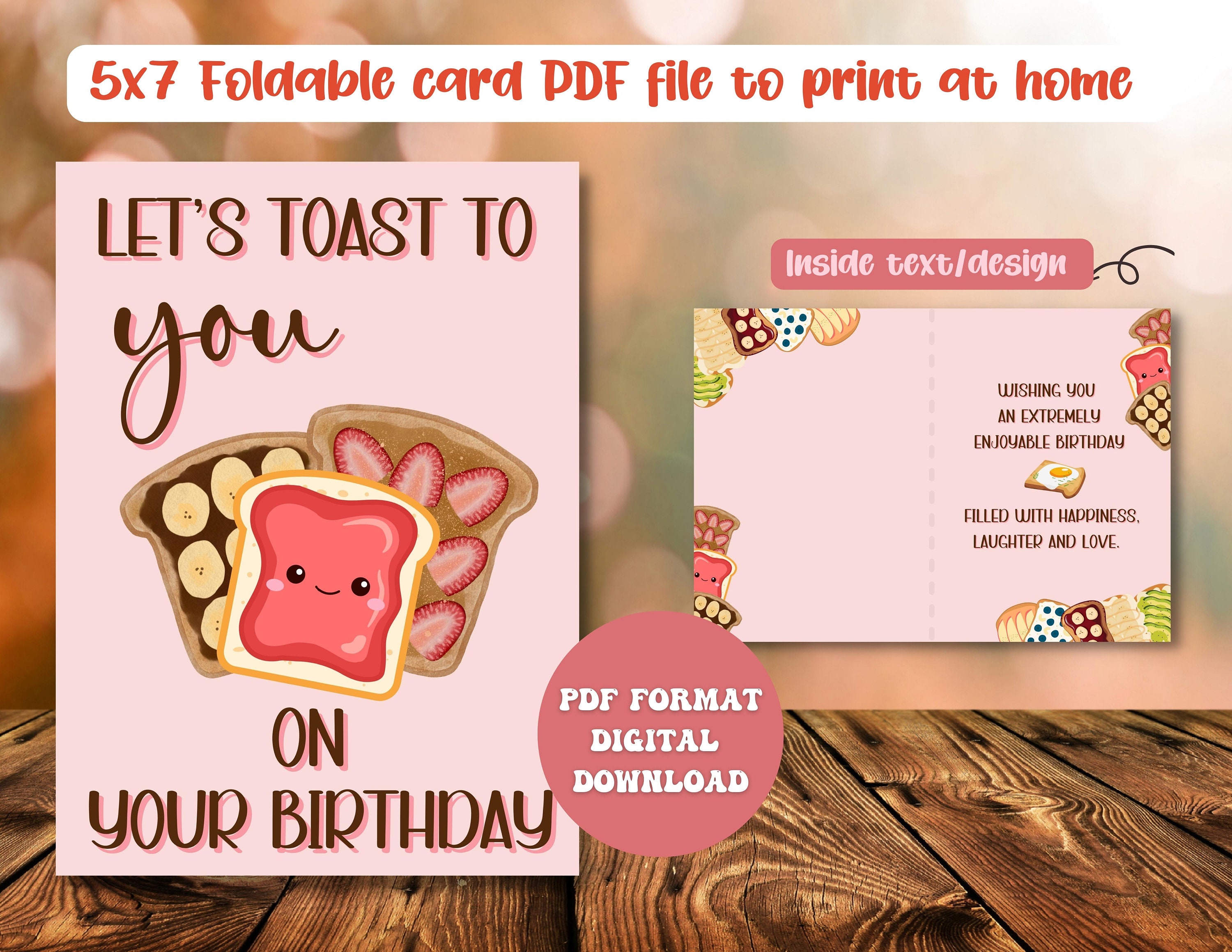 Printable Birthday Card Lets Toast to You on Your Birthday 5x7 Foldable ...