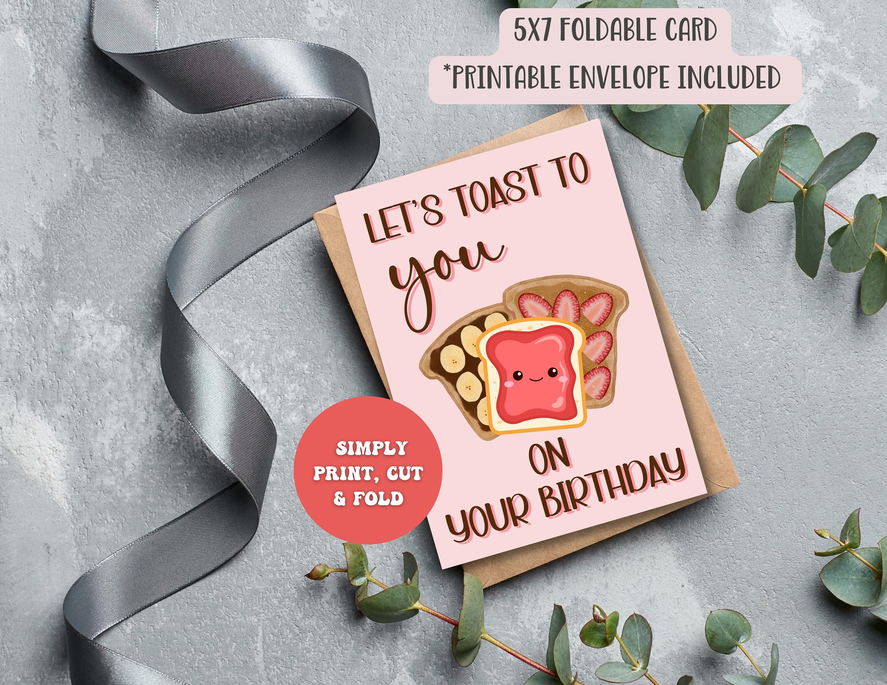Printable Birthday Card - Let’s Toast to You on Your Birthday - 5x7 ...