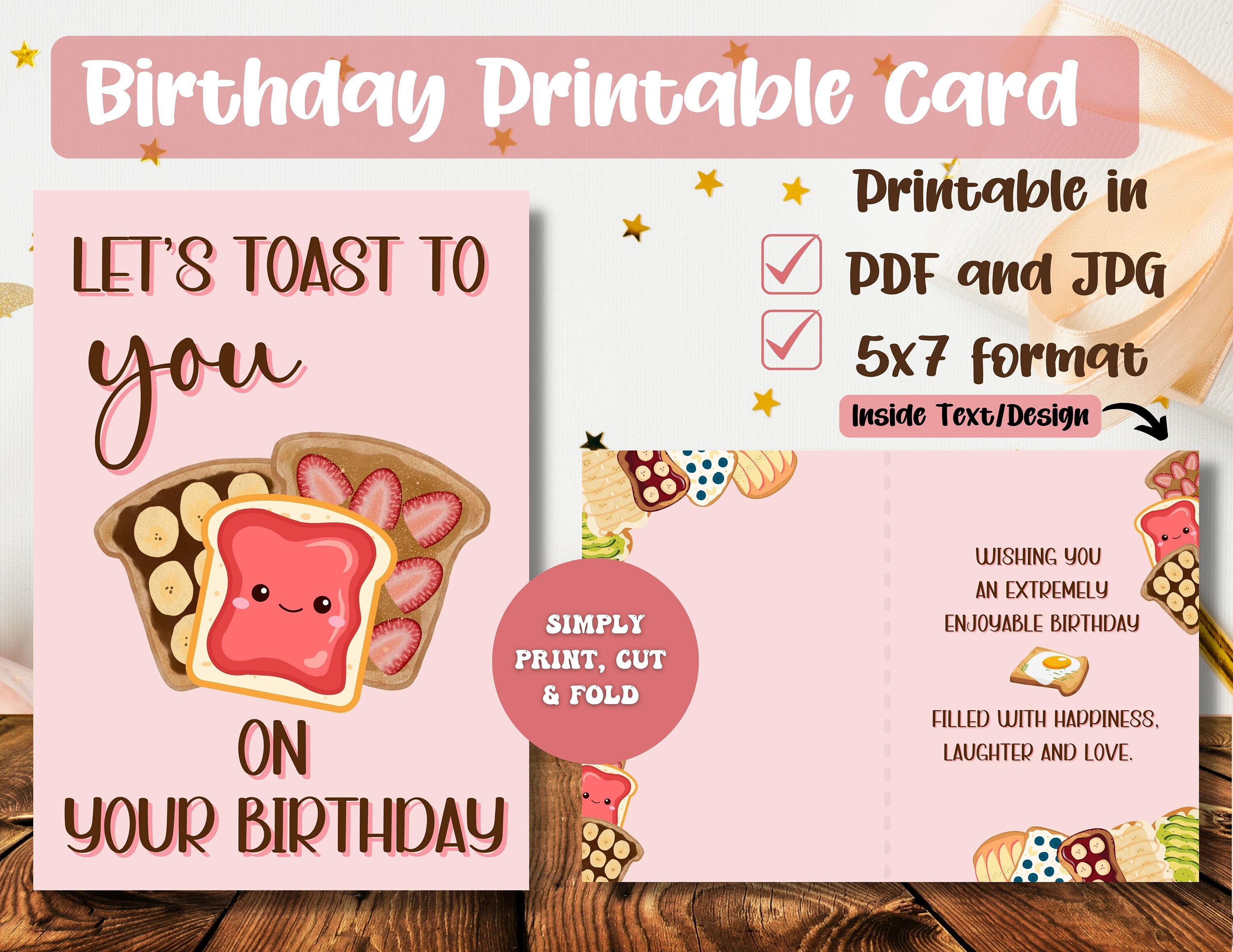 Printable Birthday Card Lets Toast to You on Your Birthday 5x7 Foldable ...