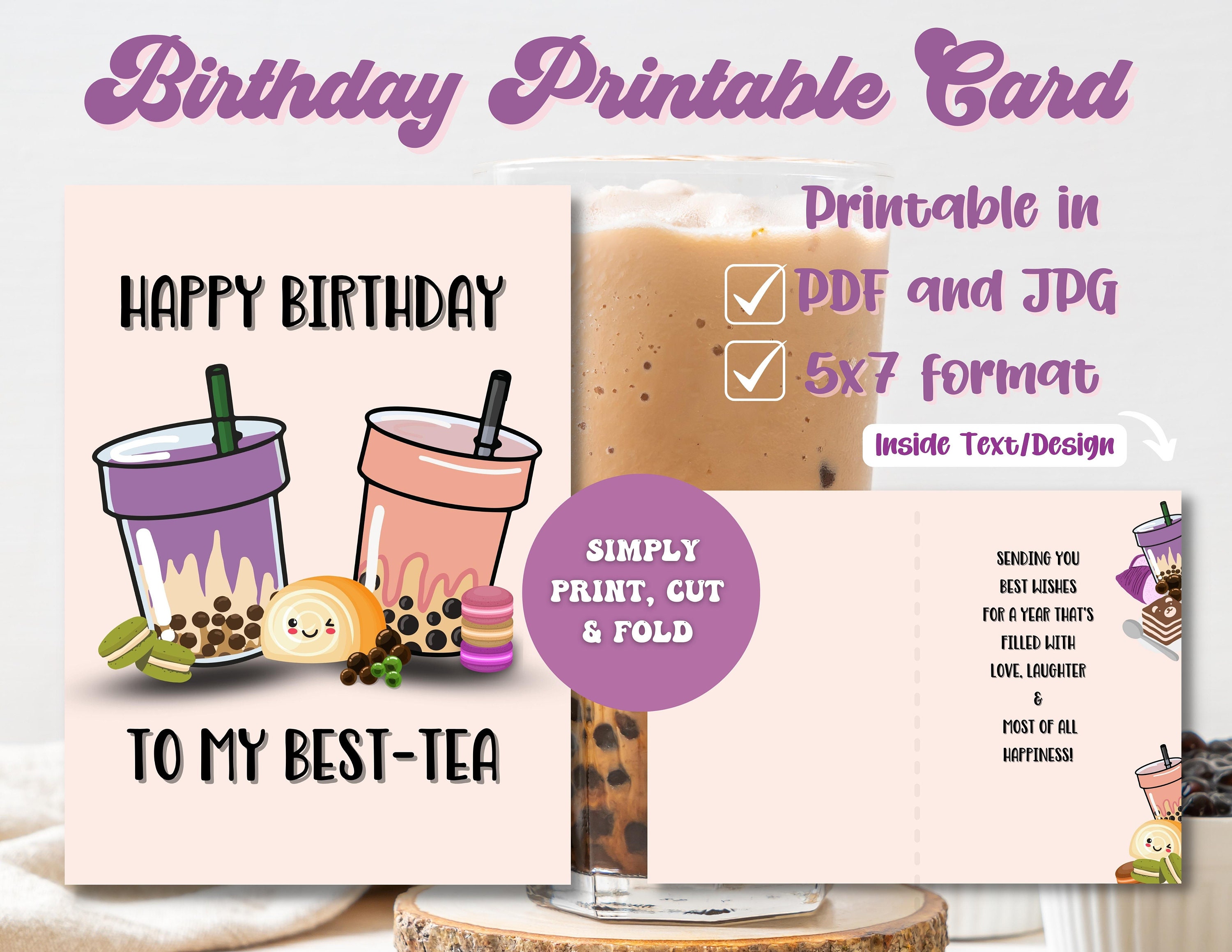 Cute, Fun Printable Card for Your Boba Tea Besties Happy Birthday to My ...