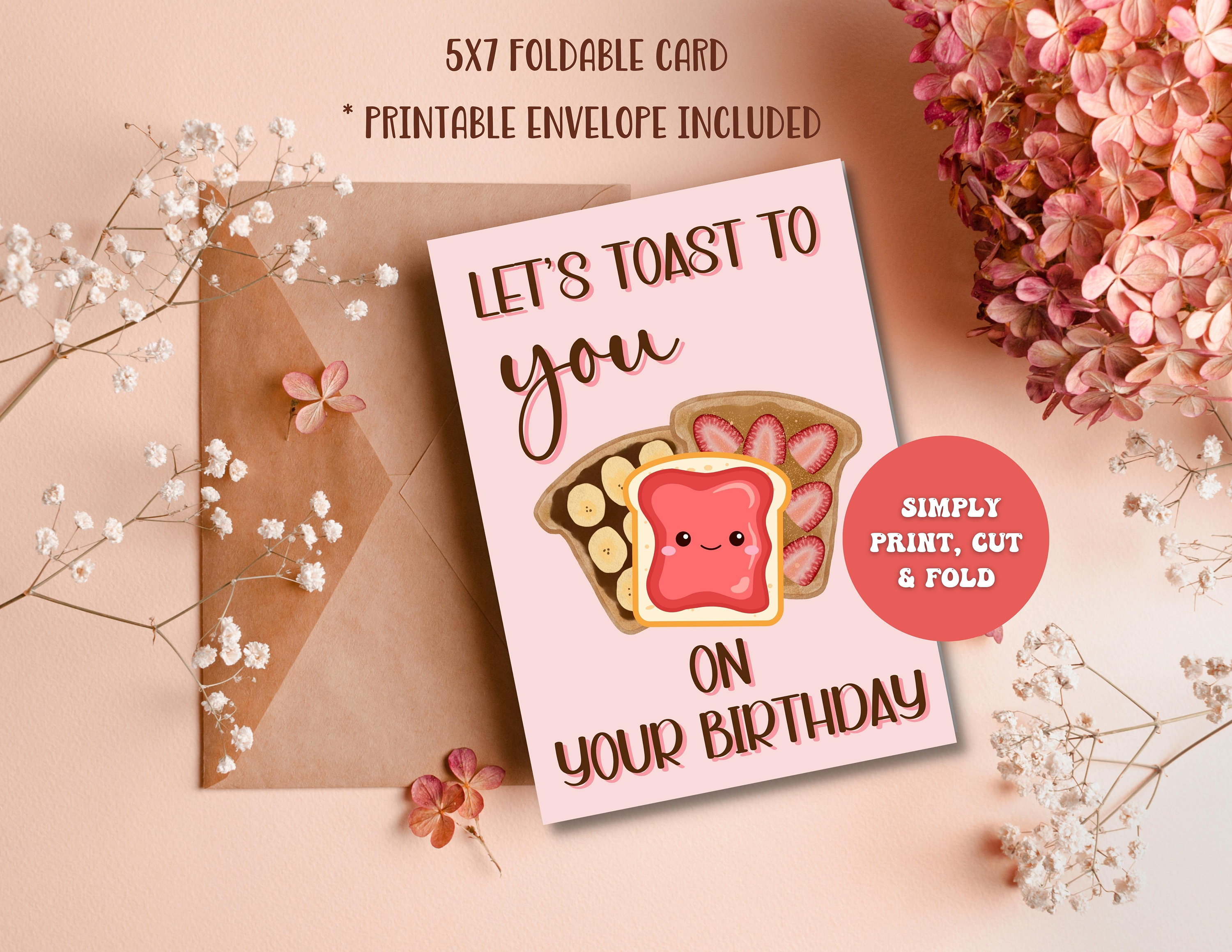 Printable Birthday Card Lets Toast to You on Your Birthday 5x7 Foldable ...