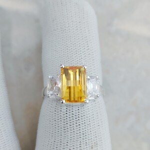 Pixel Cut Ring 925 Sterling Silver Ring Cubic Zirconia Zircon Rectangle ...