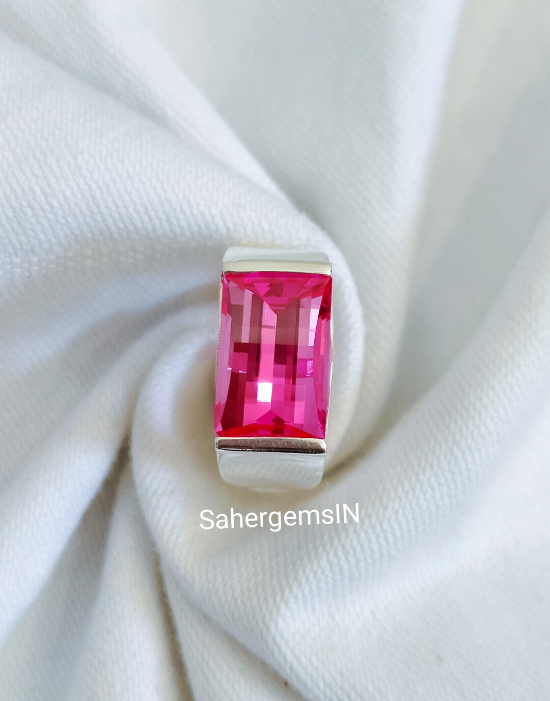Pink Sapphire Pixel Cut Ring: Sterling Silver 925 Statement Ring - Etsy