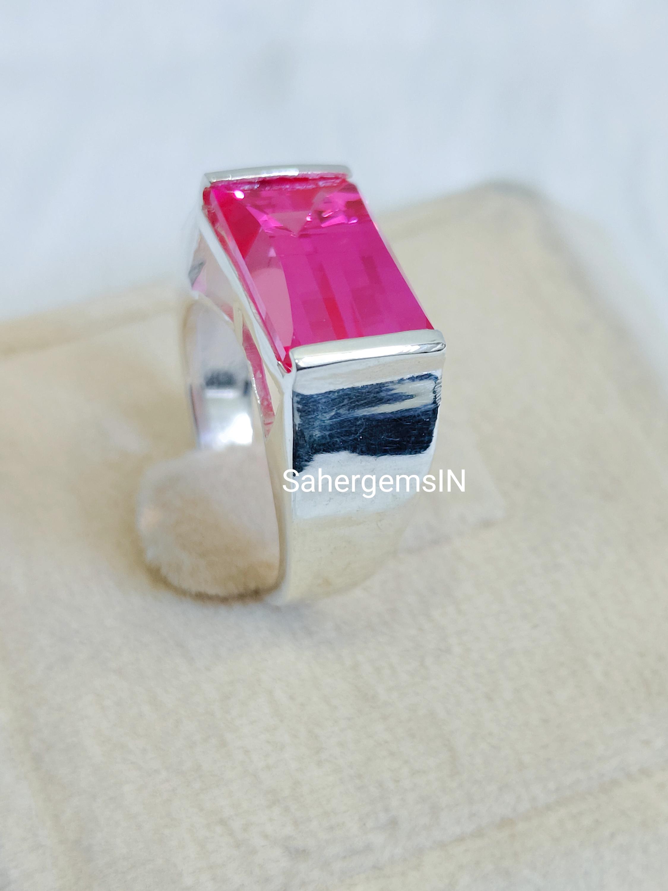 Pink Sapphire Pixel Cut Ring: Sterling Silver 925 Statement Ring - Etsy
