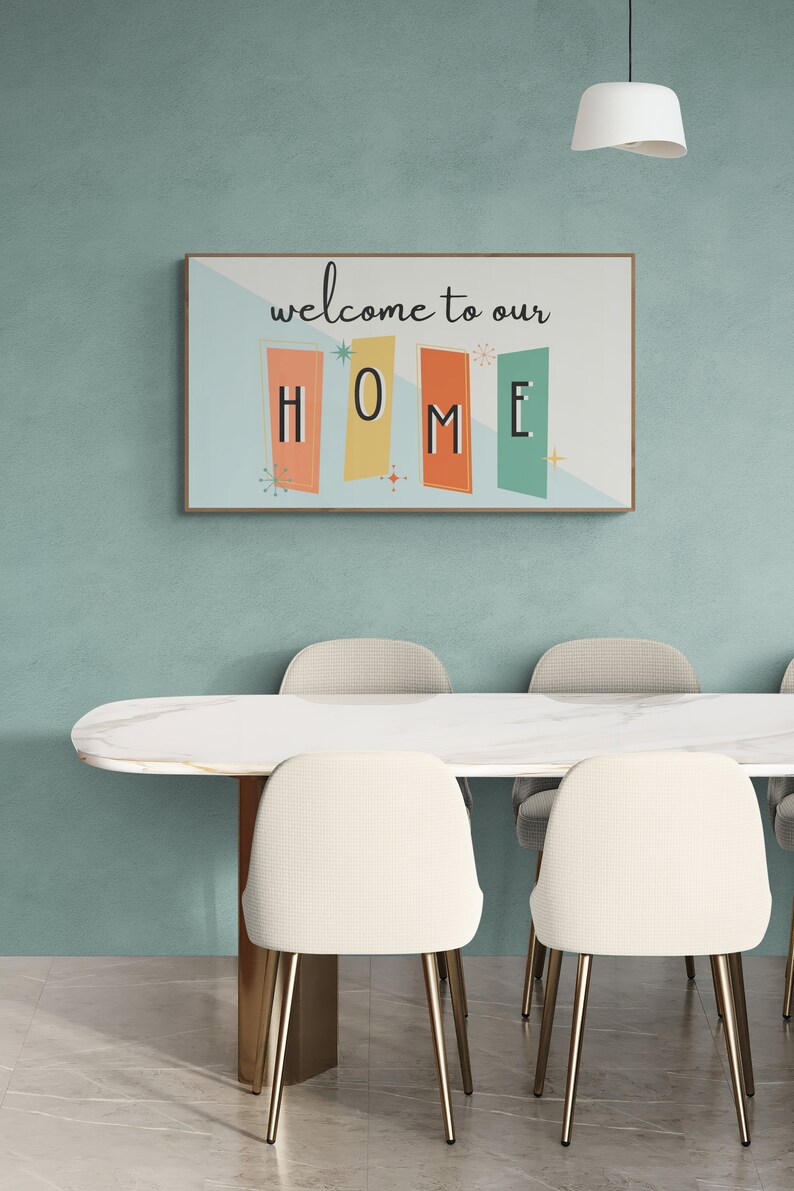 Samsung Frame Tv Art Welcome Home | Retro Frame Tv Art | Mod Frame Tv ...