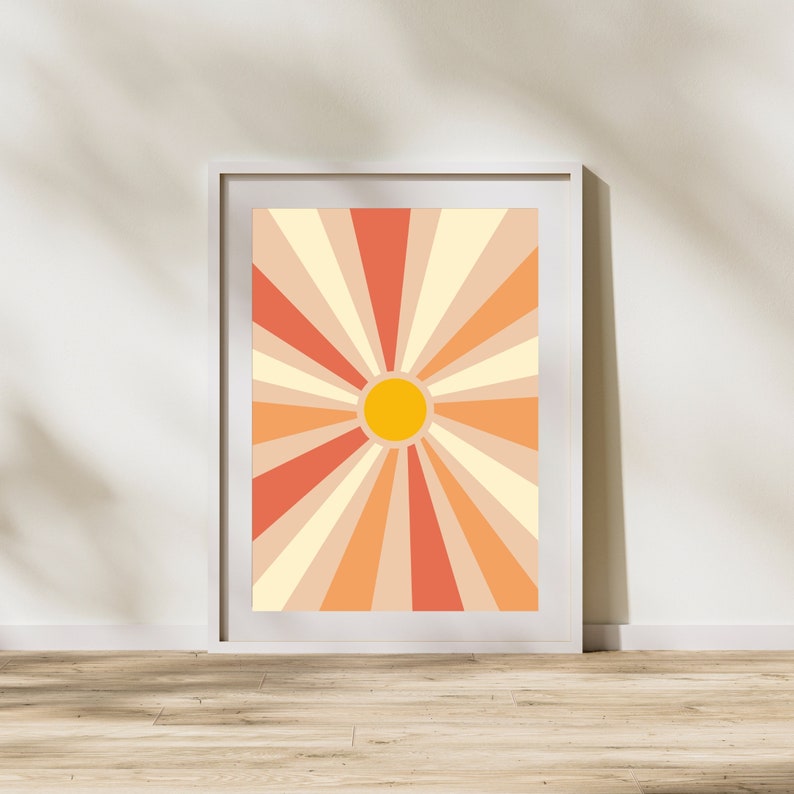 Retro Sun Ray Wall Art Set of 4 Prints Sun Burst Wall Art - Etsy
