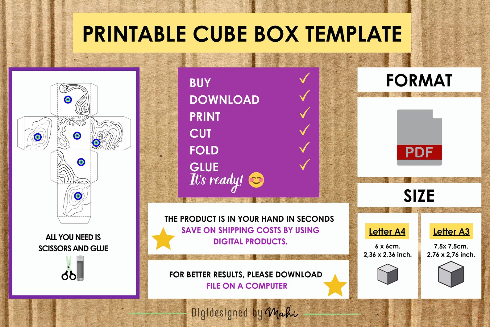Printable Evil Eye Gift Box | Cube Box Template | DIY Party Favor Box ...