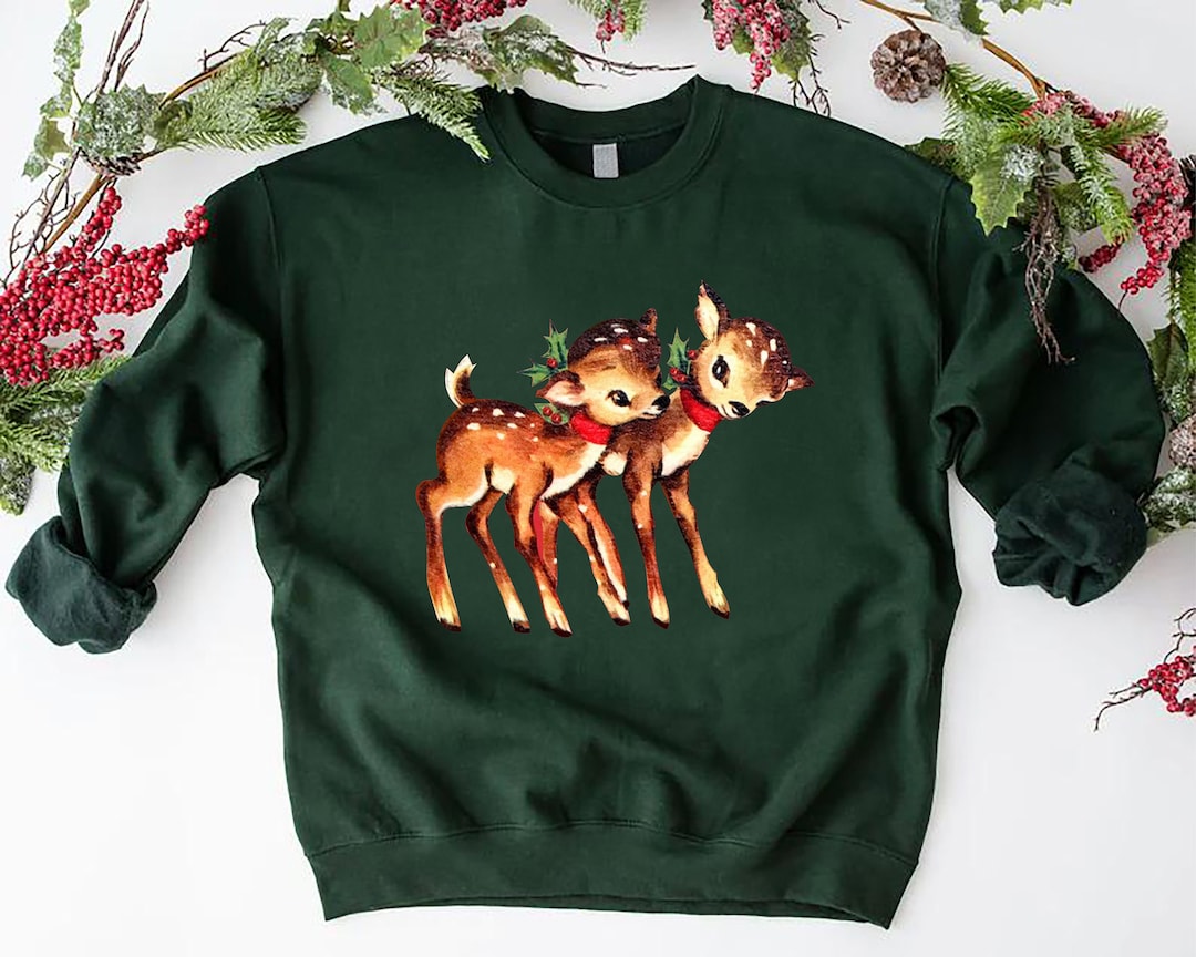 Vintage Reindeer Sweatshirt, Cute Christmas Sweatshirt, Retro Reindeer ...