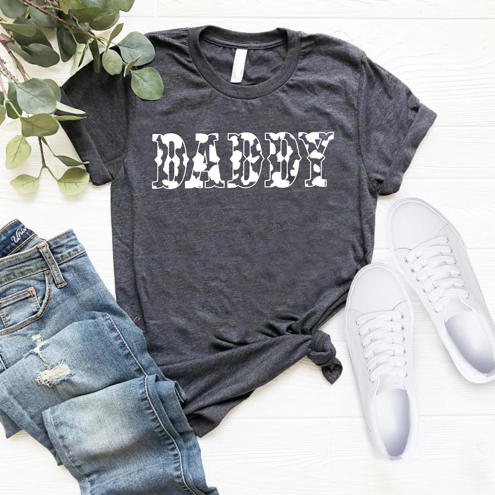 Western Daddy Shirt, Cow Print Dad Tshirt, Fathers Day Gift, Cowhide ...