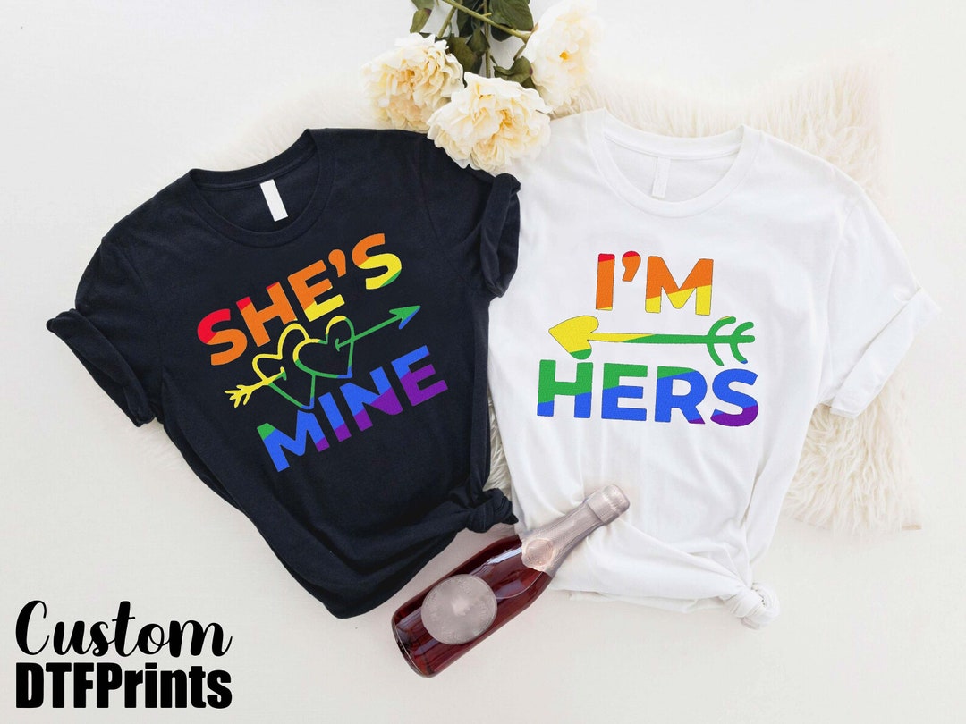 Lesbian Couple Shirts, Pride Rainbow Heart Tshirts, LGBTQ Matching ...