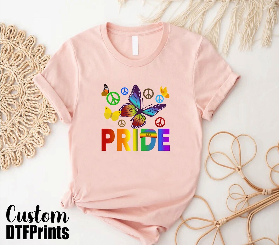 LGBTQ+ Pride Butterfly Shirt, Rainbow Peace Sign Tshirt, LGBTQ Equality ...