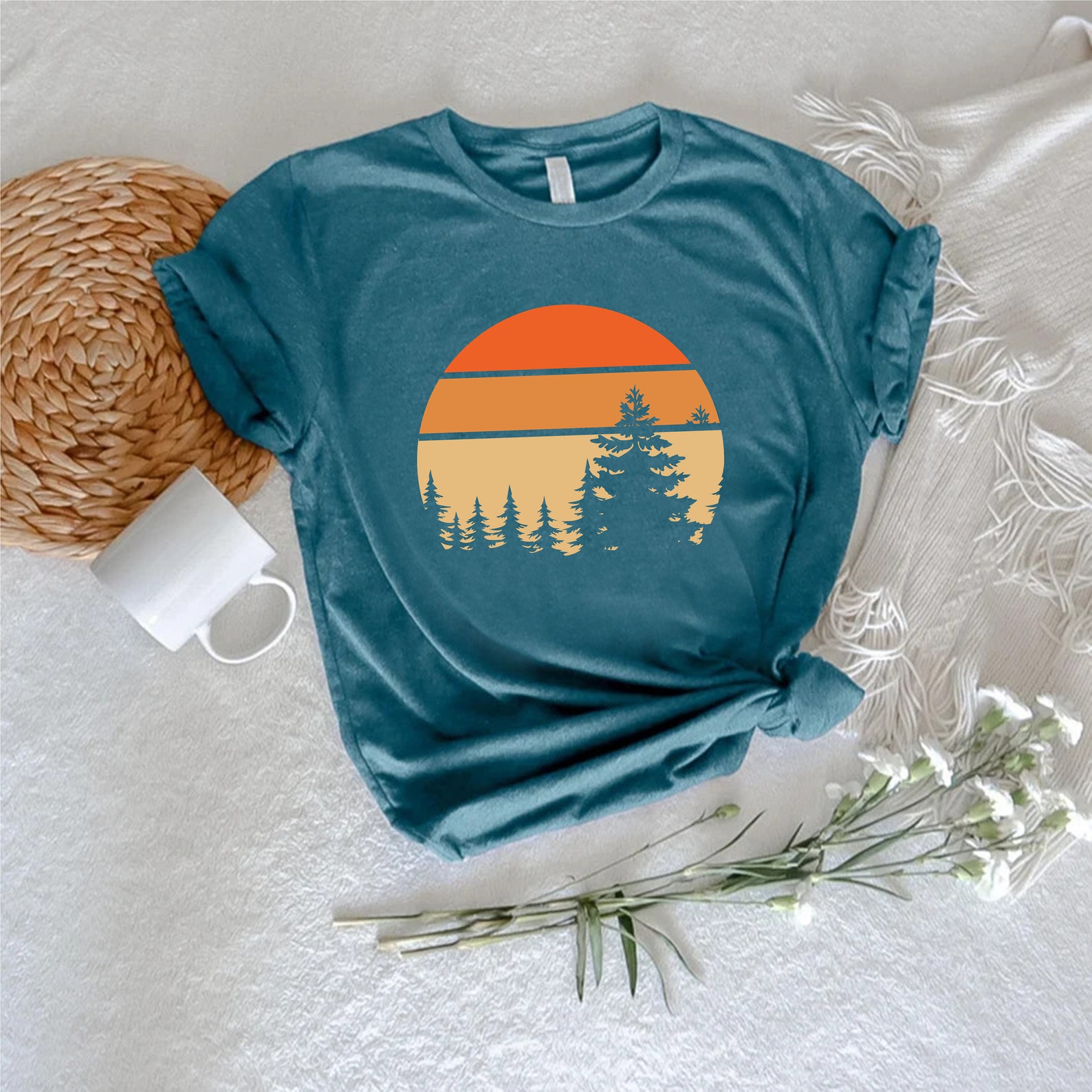Retro Forest Shirt, Trees Themed Shirt, Adventure Lover Shirt,sun Set ...