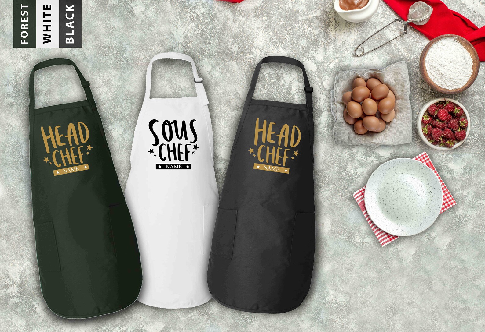 Head Chef Sous Chef Apron, Couple Matching Gift, Personalized Kitchen ...